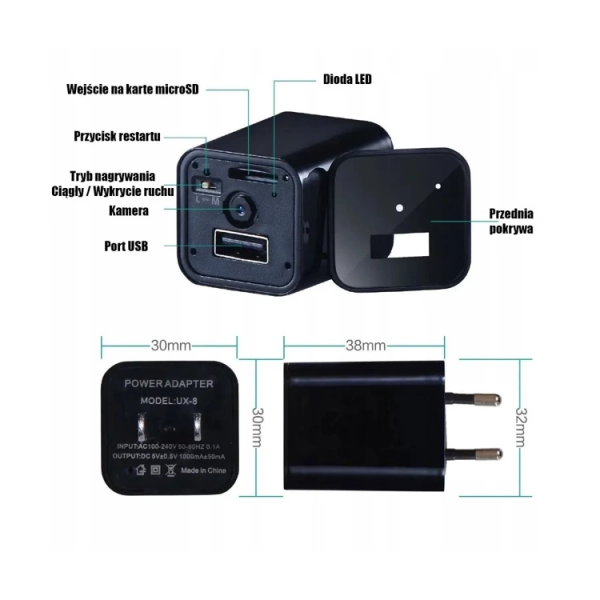 Mini Kamera FHD Szpiegowska Ukryta w Ładowarce z Live View FULL HD